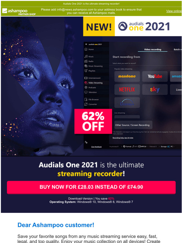 Ashampoo: Audials One 2021 - Find, stream and record music, series and ...
