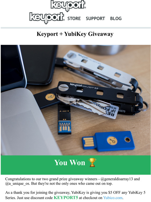 Keyport: YubiKey Giveaway Winners & That Includes You | Milled