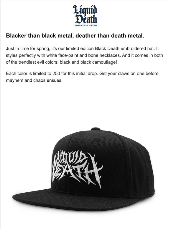 Liquid Death: Limited Black Death Hat | Milled