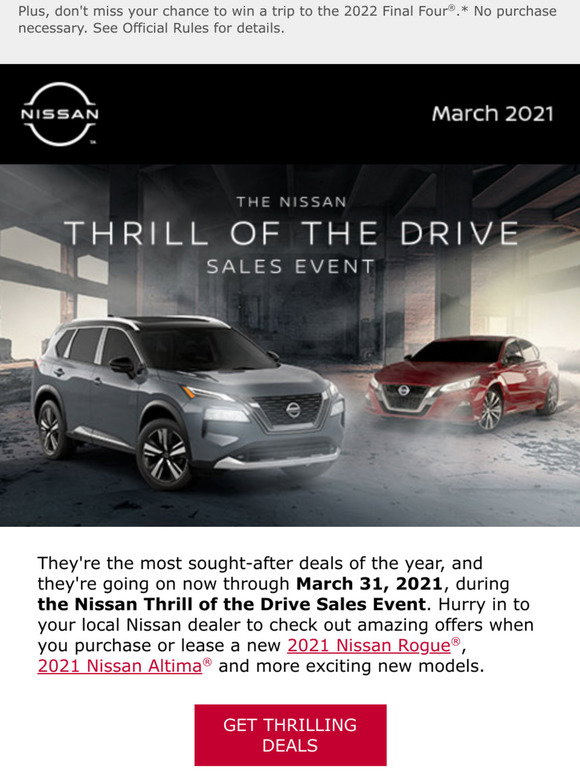 Nissan: It's on save big during the Nissan Thrill of the Drive Sales ...