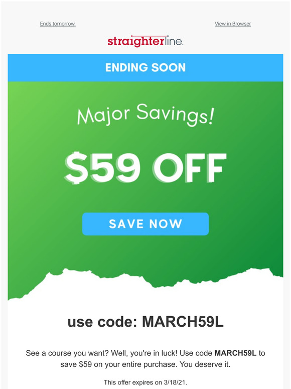 StraighterLine: Woo-Hoo, $59 OFF! It's your lucky day. | Milled