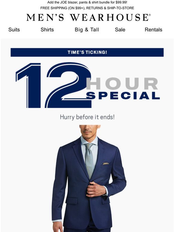 Men's Wearhouse: A few hours left! $119 Select JOE Suits in our 12-Hour ...