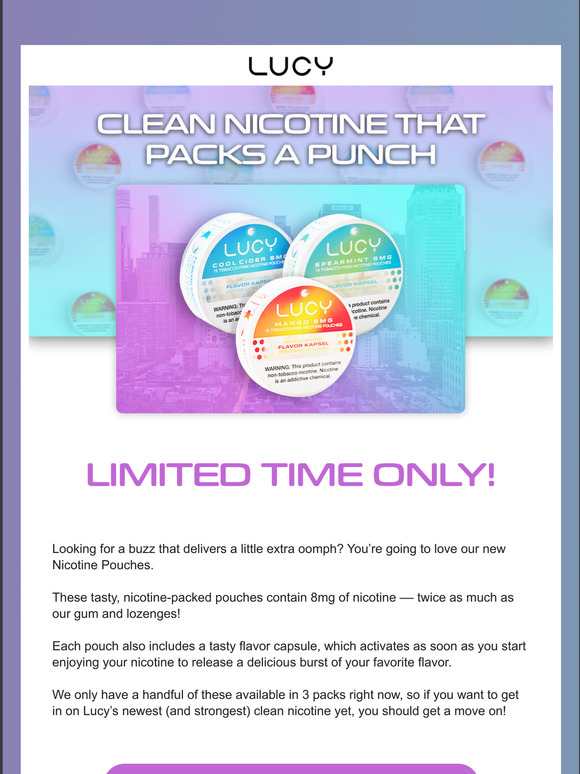 Lucy Activewear: Buzzier, Tastier, Lucy-er: New Nicotine Pouches! | Milled