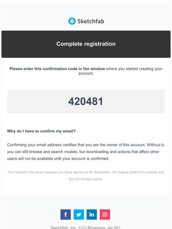 Sketchfab: Your Sketchfab confirmation code | Milled