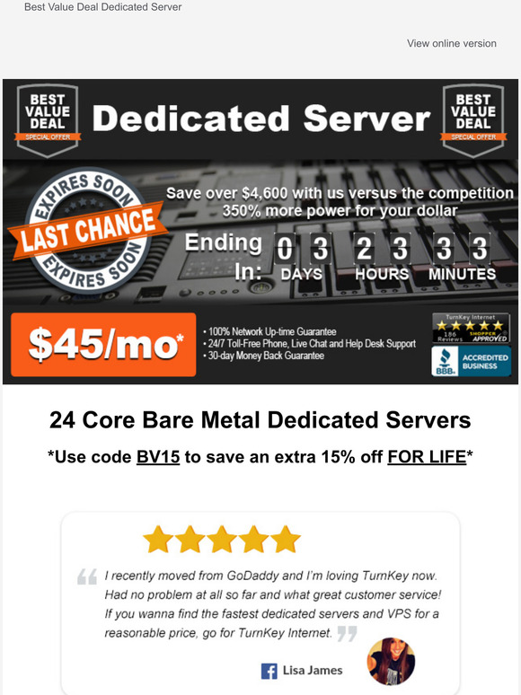TurnKey Internet: 24 Core Dedicated Servers from $45 | Milled