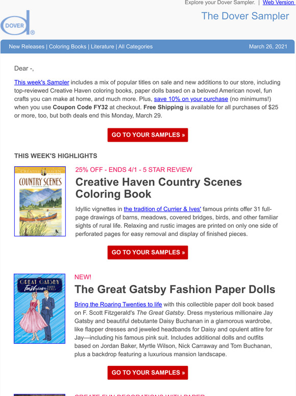 Dover Publications: Dover Sampler: 10% Off | Country Coloring | 3-D ...