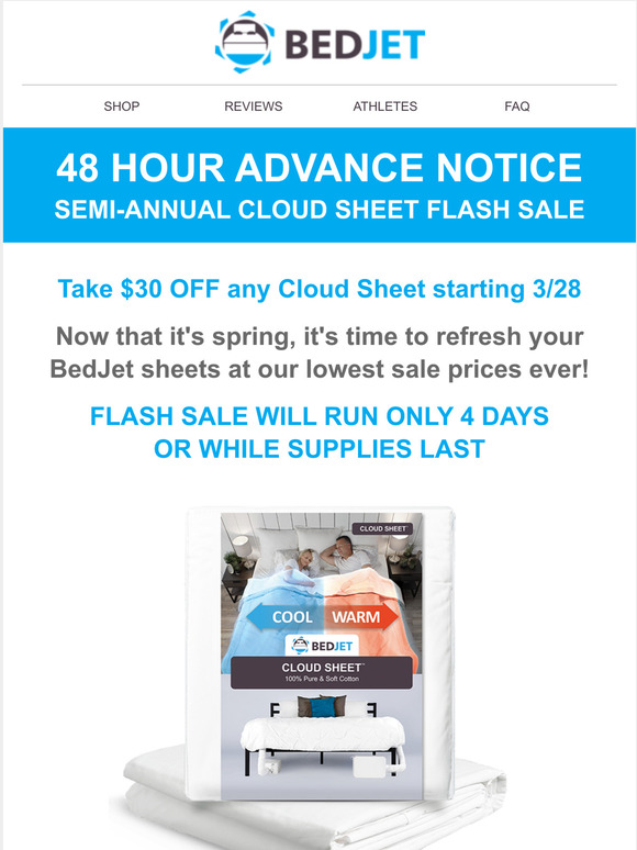 BedJet: The Semi-Annual CLOUD SHEET FLASH SALE starts in 48hrs! | Milled
