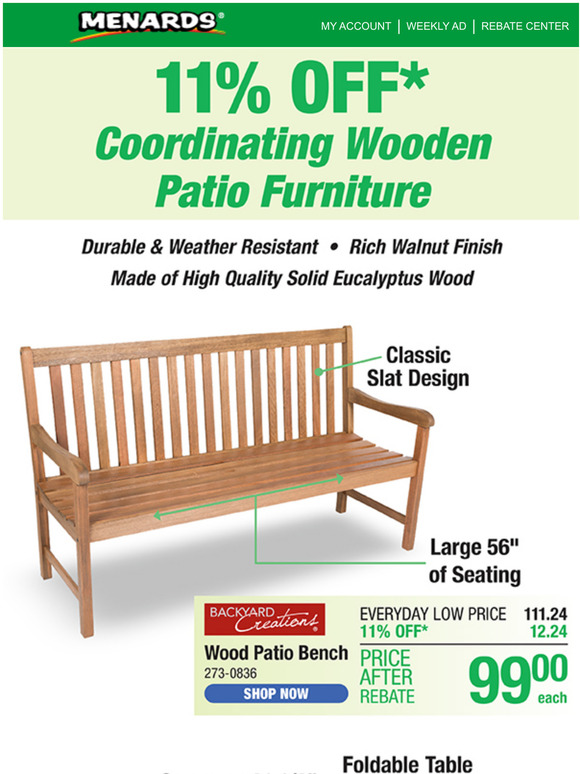 Menards: 11% OFF* Solid Wood Patio Furniture! | Milled
