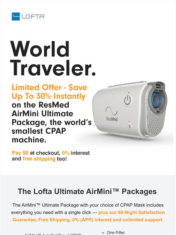 Lofta: 30% Off ResMed AirMini Travel CPAP Ultimate Packages | Milled