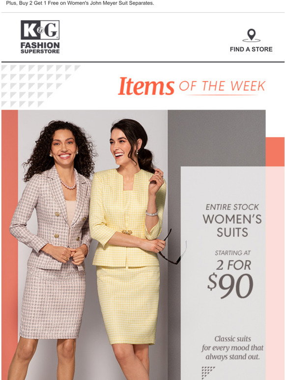 K&G Fashion: Just for her: All Women's Suits Starting at 2/$90. | Milled