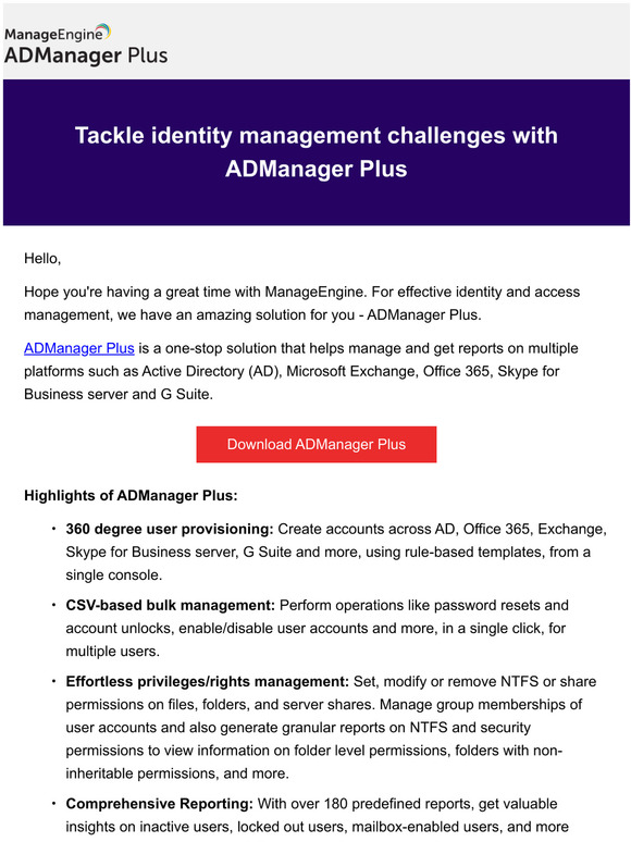 ManageEngine: Active Directory and Office 365 management and reporting ...