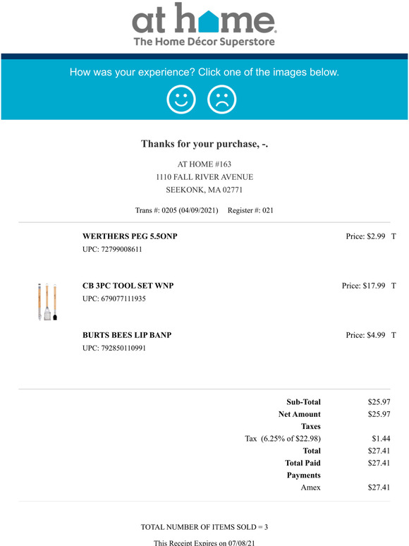 At Home: -here's your At Home e-Receipt | Milled