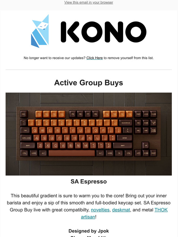 Kono Store: SA Espresso GB Launch! ePBT Less But Better, THOK Ace ...