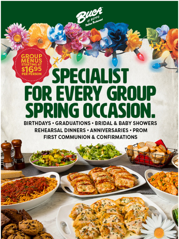 Buca di Beppo: Spring-tastic Celebrations at Buca - Book Today! | Milled