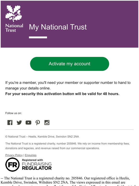 National Trust: My National Trust - Activate Account | Milled