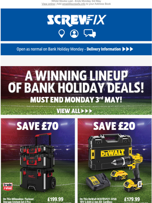 Screwfix: A Winning Lineup of BANK HOLIDAY DEALS Starts TODAY! | Milled