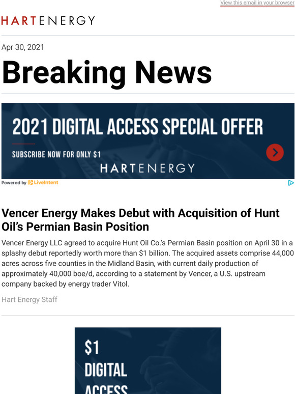 Hart Energy: Breaking News - Vencer Energy Makes Debut with Hunt Oil ...
