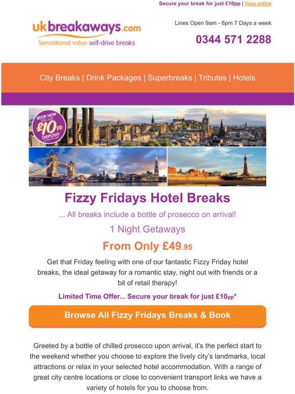 UK Breakaways: Fizzy Friday Hotel Breaks - From just 49.95! | Milled
