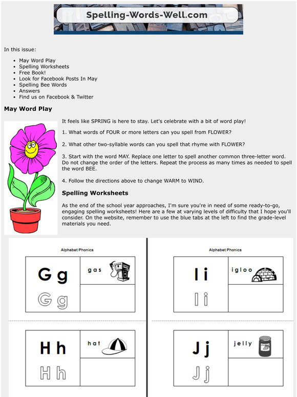 Spelling Words Well: May Word Play, Spelling Worksheets, Free Book ...
