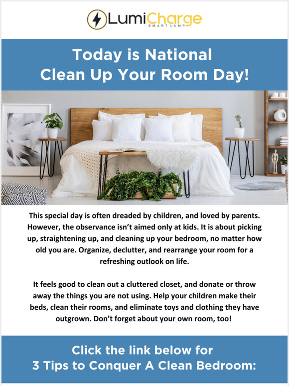 Lumi Charge: It's National Clean Your Room Day! | Milled