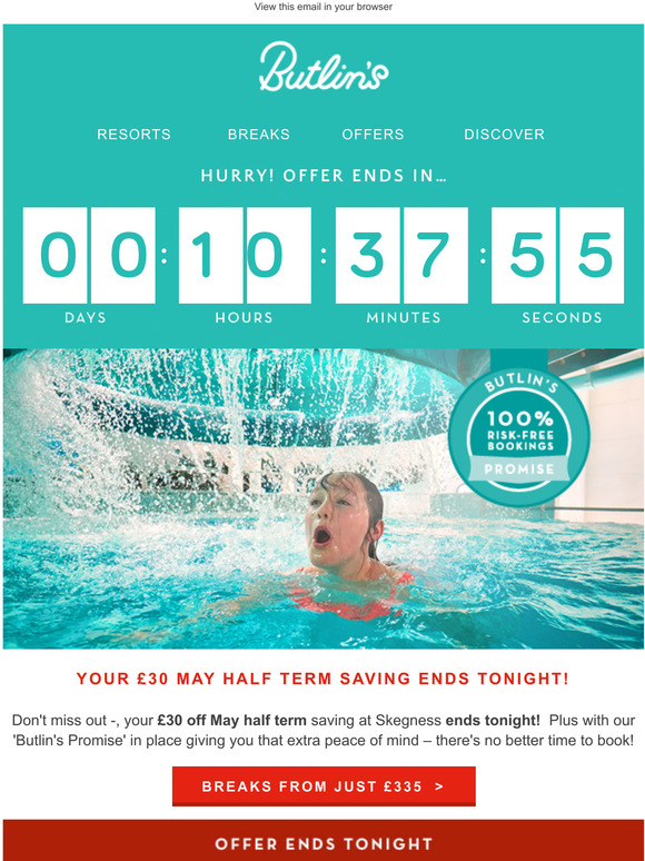 Butlins: Your exclusive offer is ending tonight! | Milled