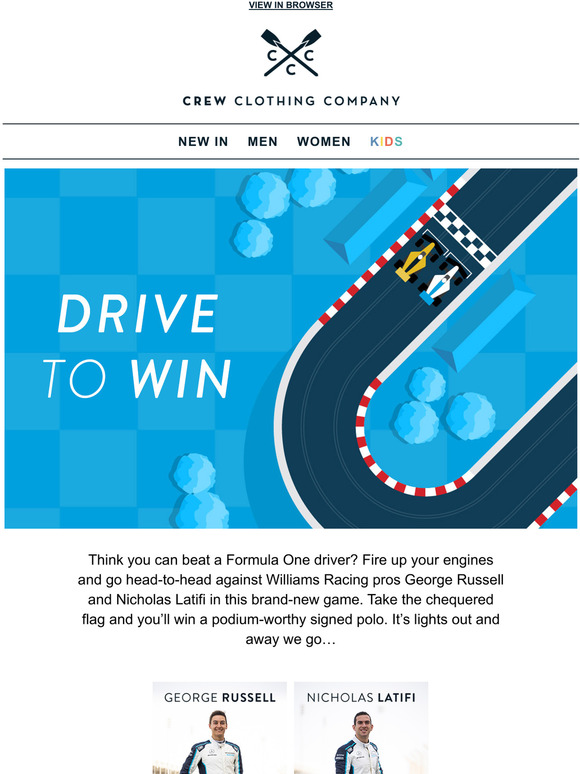 Crew Clothing: Competition: drive to win | Milled