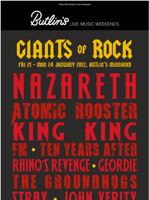 Butlin's: Giants of Rock - Line-up just announced! | Milled