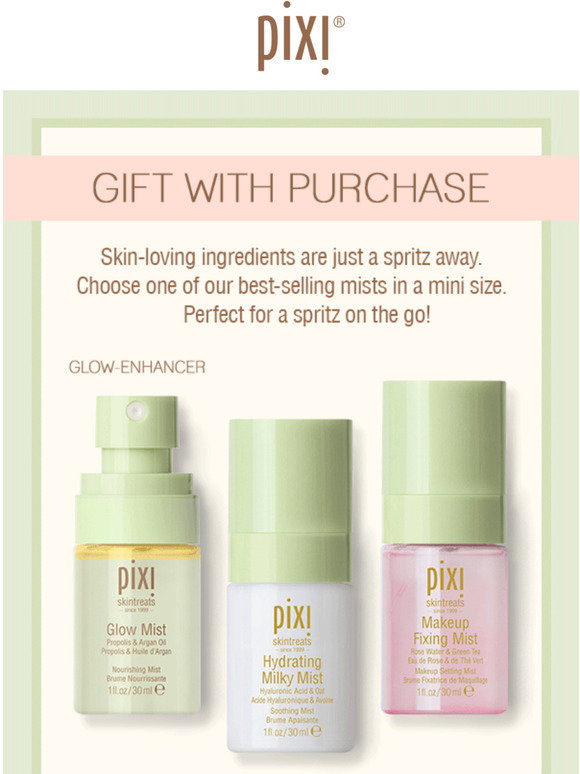 Pixi: Don't Miss Out! Gift With Purchase: Choose Your Mini Mist! | Milled