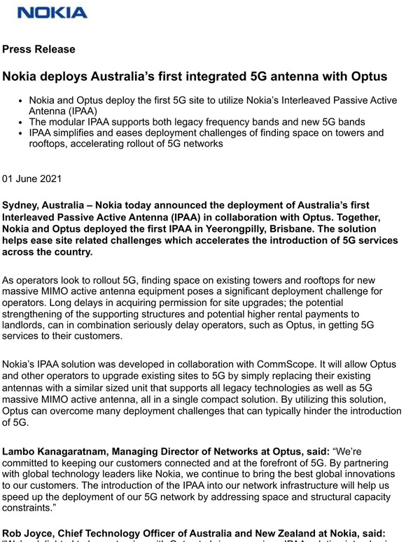 Withings: Nokia deploys Australias first integrated 5G antenna with ...
