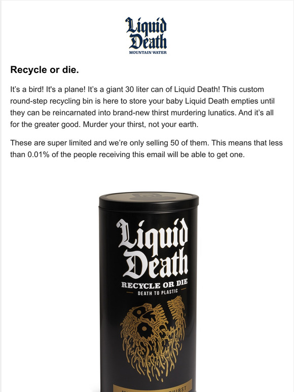 Liquid Death: Tallboy Recycling Bin | Milled