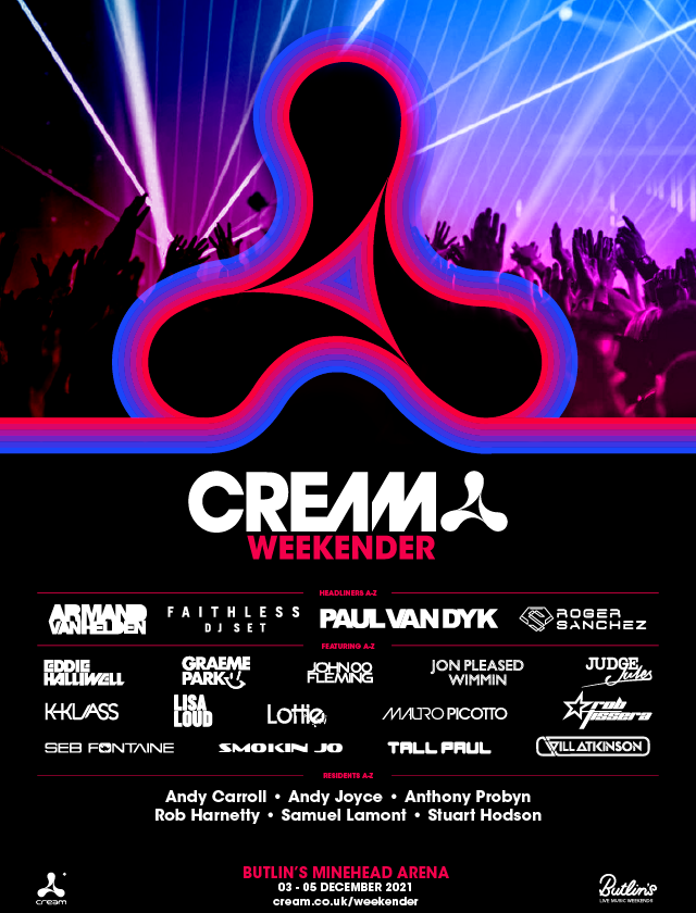 Butlins Live Music Weekends: Cream Weekender - 2021 line-up just ...