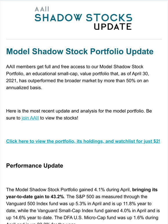 AAII: Market-Beating Model Shadow Stock Portfolio Update | Milled