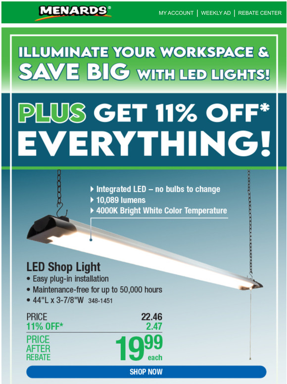 Menards: 11% OFF* LED Lights For Your Workspace! | Milled