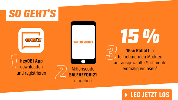 OBI: Hey, jetzt 15% Rabatt zustzlich mit der heyOBI App! | Milled