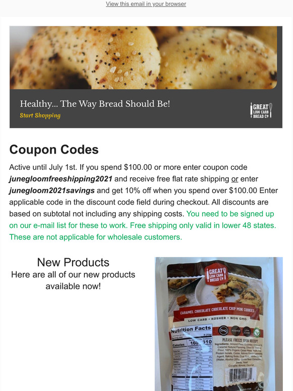 Great Low Carb Bread Company: Great Low Carb New Products and Discount ...