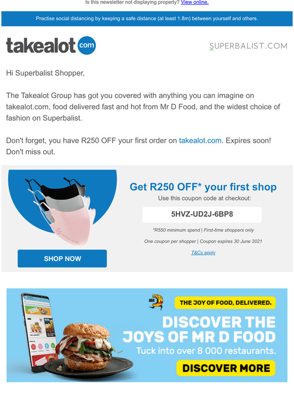 Superbalist: Don't forget about your R250 OFF takealot.com coupon! | Milled
