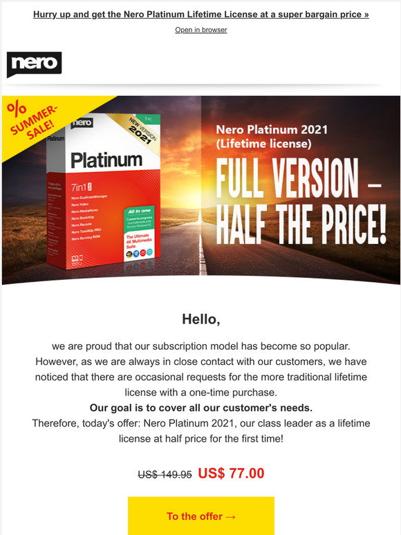 Nero: Nero Platinum Lifetime License: for all your life at half the ...