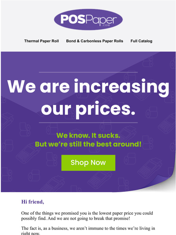 POS Paper: We need to talk. Paper price increase | Milled