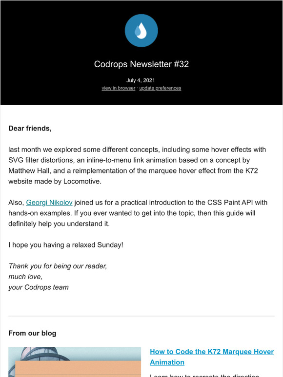 Codrops: CSS Paint API Tutorial *K72 Marquee Hover *SVG Filters Hover | Milled