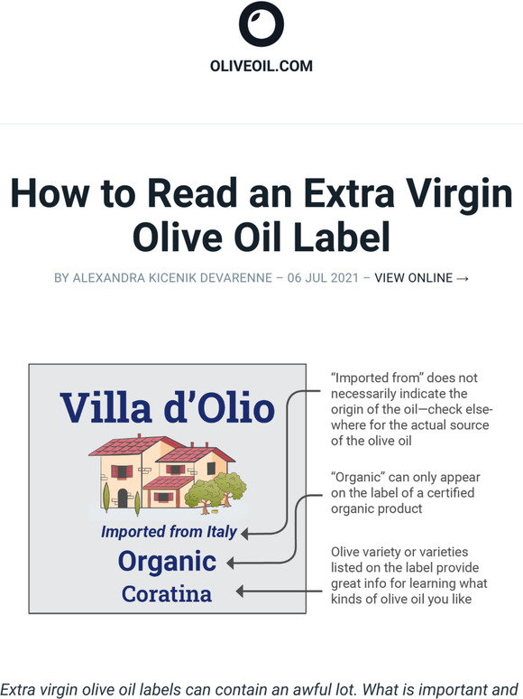 OliveOil: How to Read an Extra Virgin Olive Oil Label | Milled