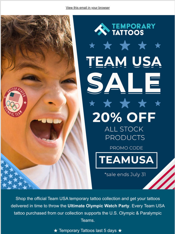 Temporary Tattoos: Take 20% off all Team USA temporary tattoos | Milled