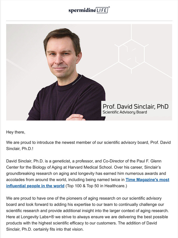 SpermidineLIFE: Introducing Professor David Sinclair... | Milled