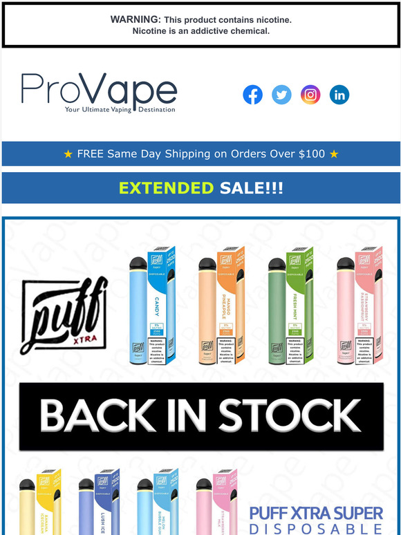 Provape.com: Back in Stock! Puff XTRA Super Disposables with all your ...