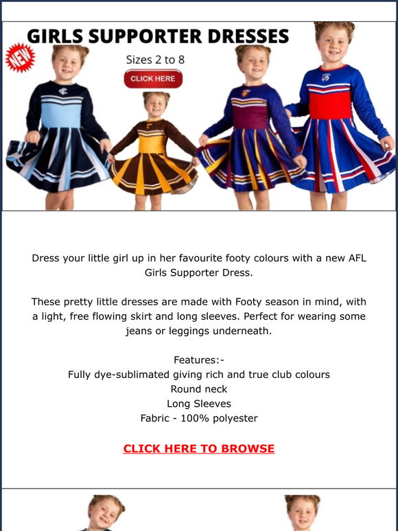 AFL Footy Shop: NEW AFL Girls Supporter Dresses - they look great | Milled