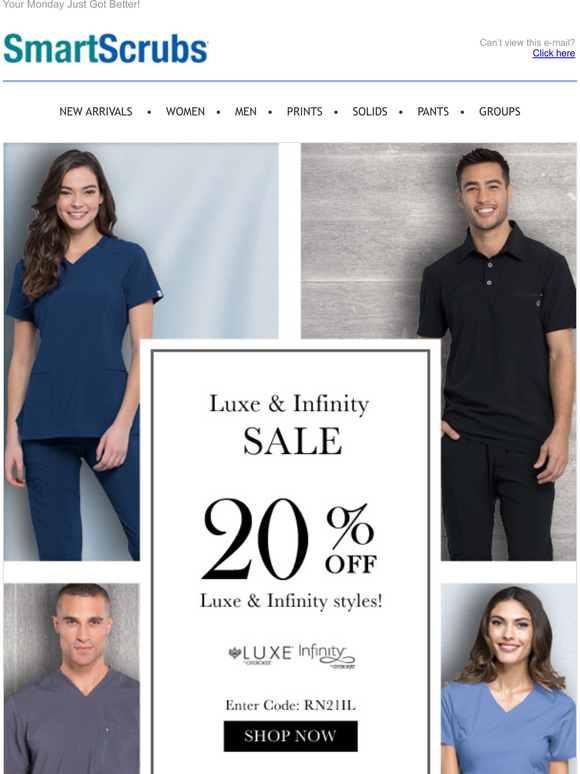 SmartScrubs: Your Favorite Luxe & Infinity Styles Are 20% Off! | Milled