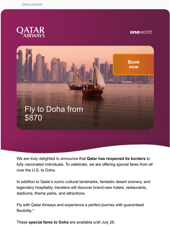 Qatar Airways: Welcoming you to Qatar from $870* | Milled