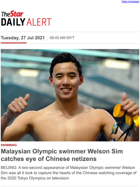 The Star: Malaysian Olympic swimmer Welson Sim catches eye of Chinese ...