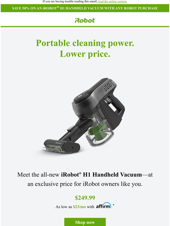 iRobot: Introducing the NEW iRobot H1 Handheld Vacuum | Milled