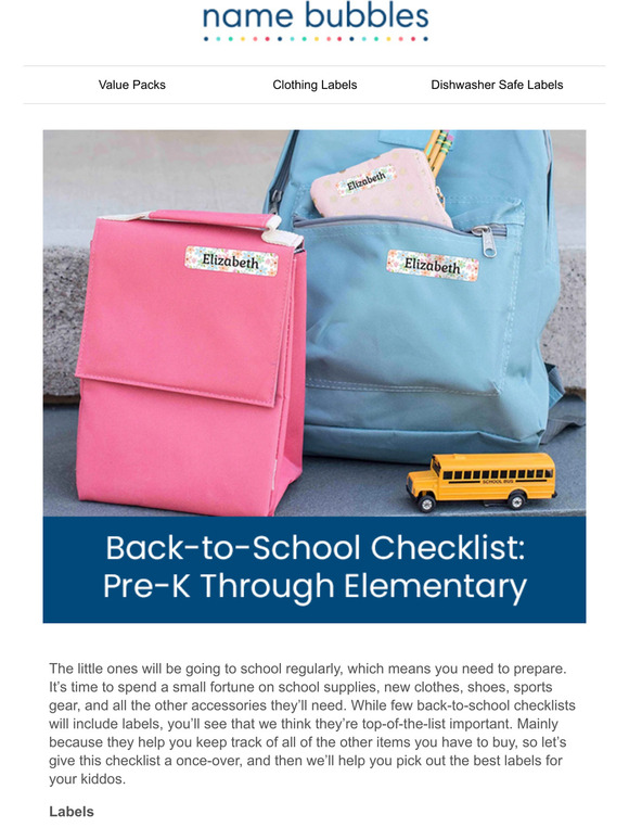 Name Bubbles: Back to school checklist inside | Milled