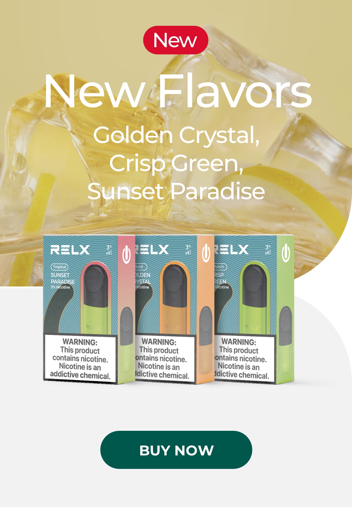 RELX: [New Flavors] Golden Crystal,Crisp Green,Sunset Paradise | Milled